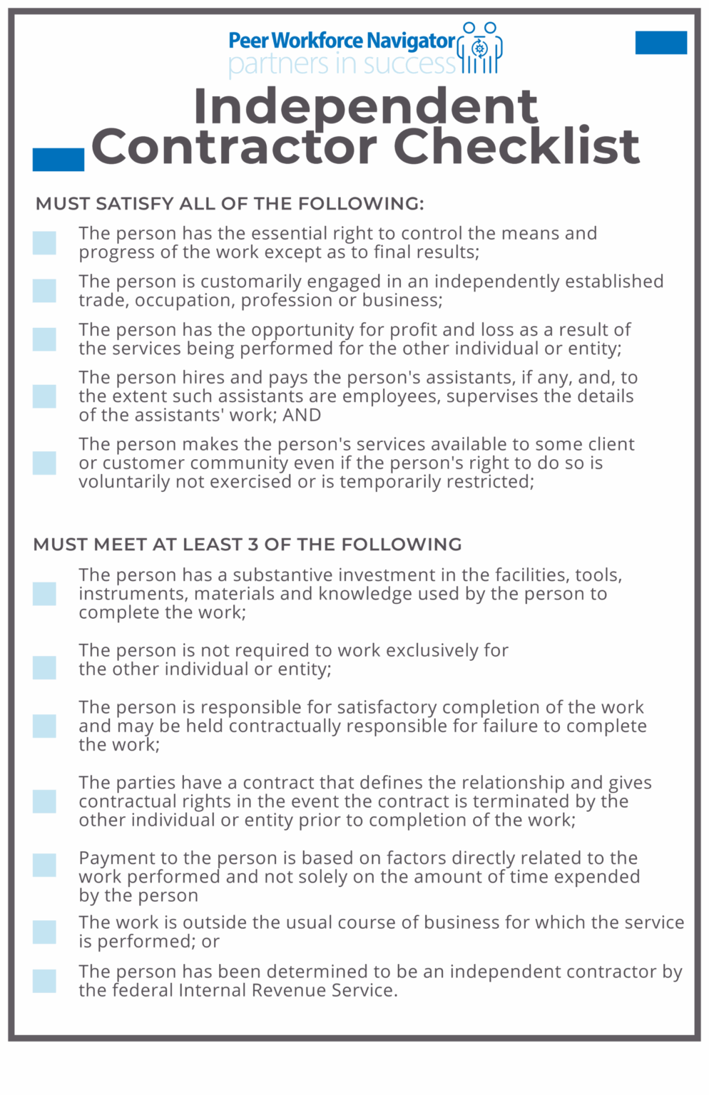 Independent Contractor Checklist – SMWC Website